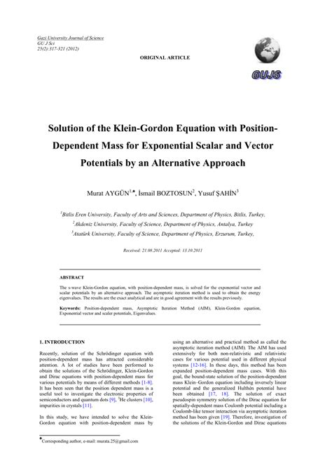 Pdf Solution Of The Klein Gordon Equation With Position Dependent Mass For Exponential Scalar