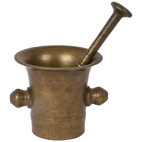 Antique Bronze Mortar Handmade With Pestle Original Patina For Sale