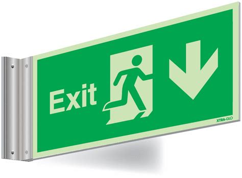 Xtra Glo Double Sided Exit Man Arrow Down Corridor Signs Seton