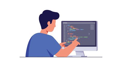 Person Coding On Computer Screen In Flat Design Style Art 60396955