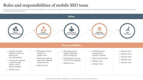 Roles And Responsibilities Of Mobile Seo Team Seo Services To Reduce Mobile Application Ppt Template