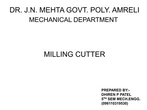 Classification And Nomenclature Of Milling Cutter Pptx