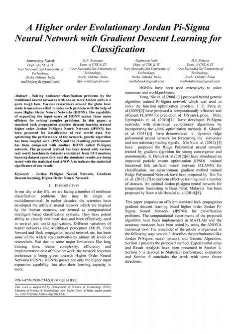 Pdf A Higher Order Evolutionary Jordan Pi Sigma Neural Network With