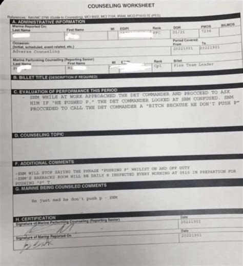 Usmc Counseling Worksheet Printable Worksheets