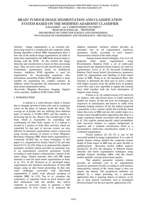 pdf brain tumour image segmentation and classification system based