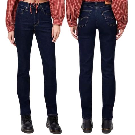 Calça Feminina Levis Jeans Azul Escuro 724 High Rise Slim Straight