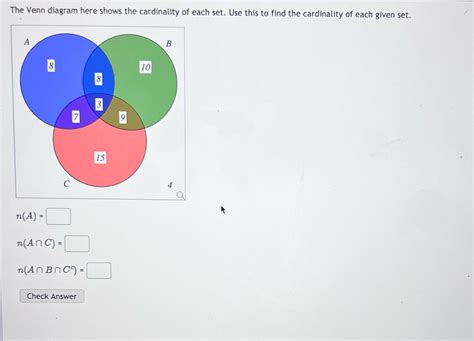 Solved The Venn Diagram Here Shows The Cardinality Of Each