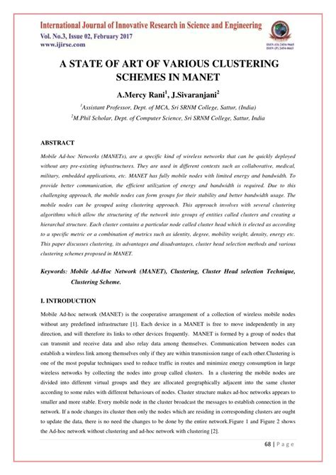 pdf a state of art of various clustering schemes in manet