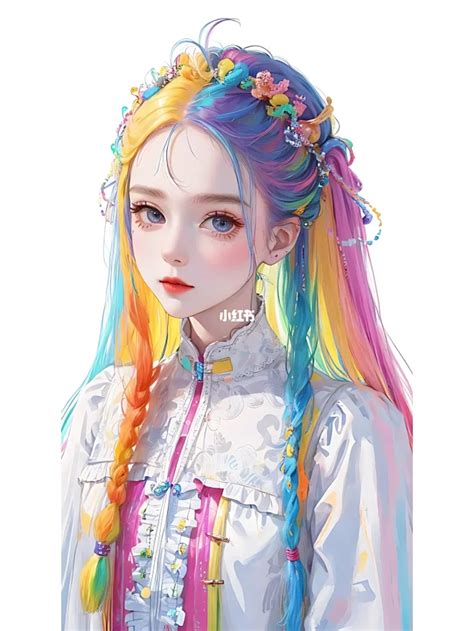 彩虹发色 糖果女孩 头像壁纸