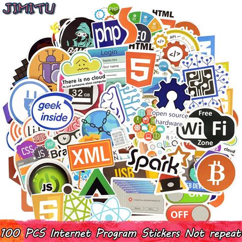 100 Pcs Programming Sticker Programs Language Internet Software Decal
