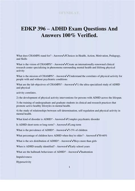 EDKP ADHD Exam Questions And Answers Verified EDKP Stuvia US