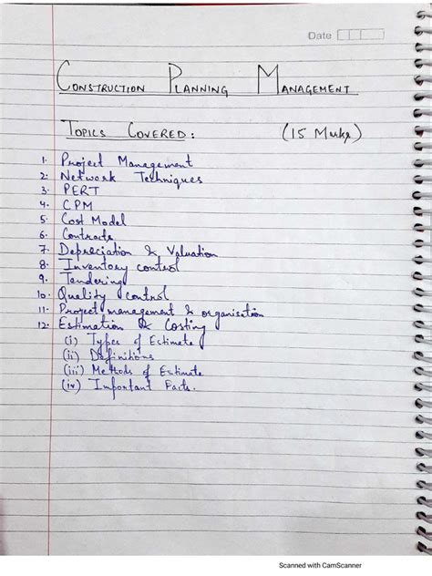 Construction Project Management Jkssb Je Handwritten Notes Pdf
