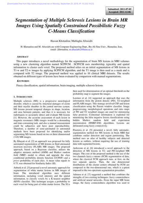 pdf segmentation of multiple sclerosis lesions in brain mr images