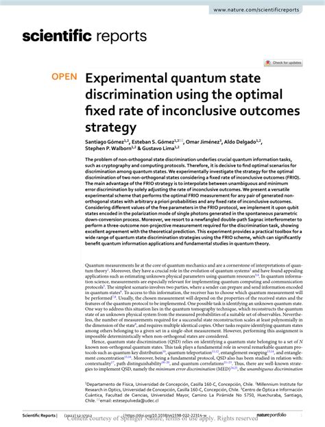 Pdf Experimental Quantum State Discrimination Using The Optimal Fixed