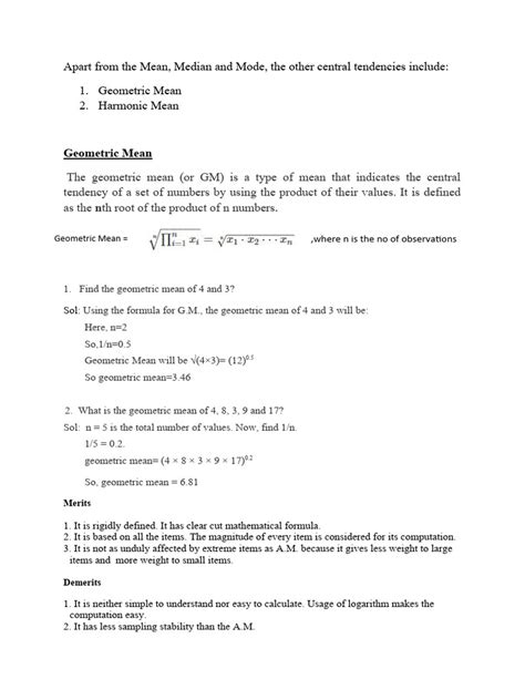 Geometric And Harmonic Mean Pdf Mean Arithmetic