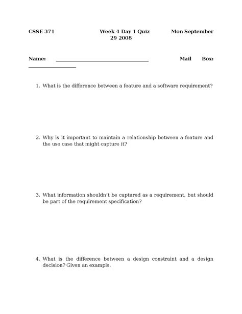 Csse 371 Week 4 Day 1 Quiz Software Engineering Concepts Quizzes Computer Science Docsity