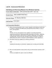 WinSec V Lab AW Pdf Lab Assessment Worksheet Identifying And Removing Malware From