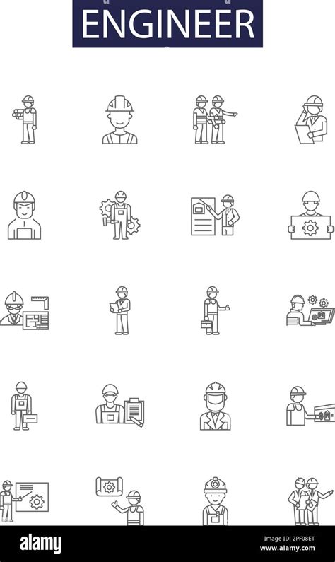 Engineer Line Vector Icons And Signs Technologist Technician Inventor Fabricator Draftsman