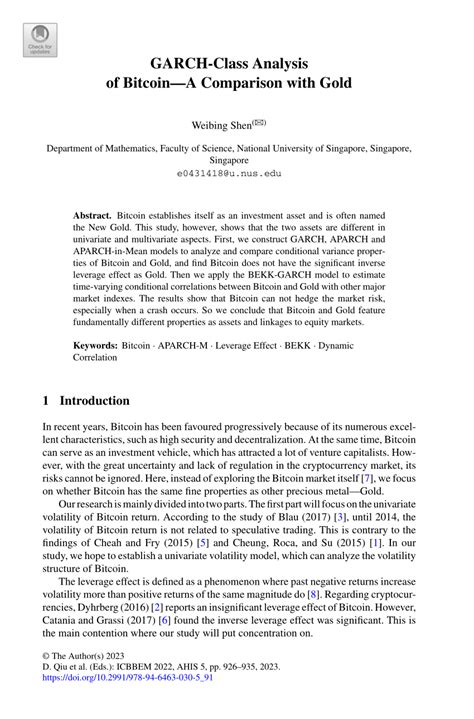 Pdf Garch Class Analysis Of Bitcoin—a Comparison With Gold