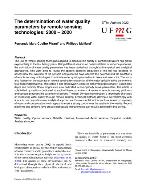 pdf the determination of water quality parameters by remote sensing