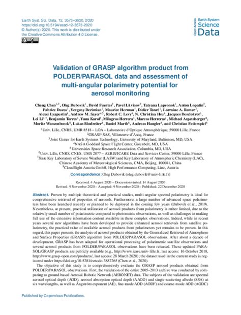 Pdf Validation Of Grasp Algorithm Product From Polderparasol Data