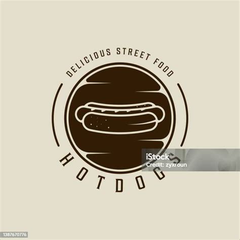핫도그 또는 핫도그 로고 벡터 라인 빈티지 일러스트 템플릿 아이콘 그래픽 디자인 배지 엠블럼과 타이포그래피가 있는 메뉴 또는 레스토랑 컨셉의 패스트푸드 간판 또는 기호