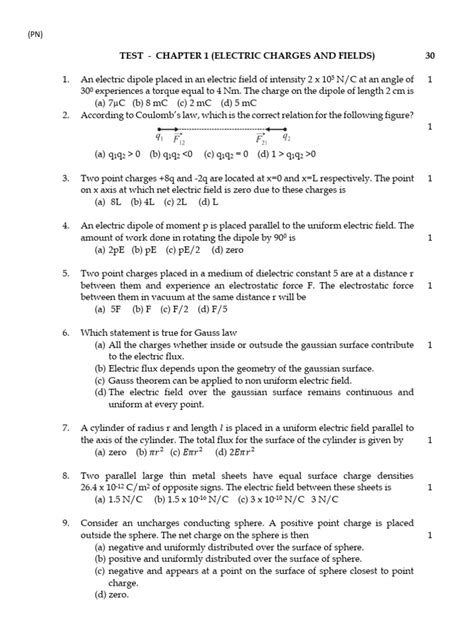 Chapter 1 Test Pdf Electric Field Electrostatics