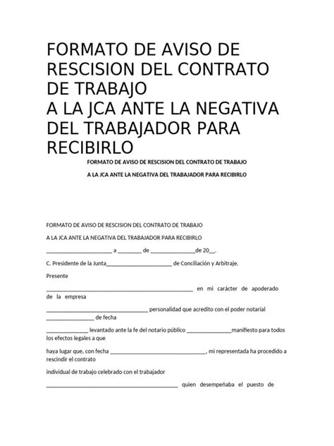 Aviso De Rescisión Laboral Formal Pdf