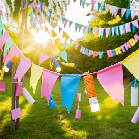 Happy Birthday Banner Party In The Garden Premium Ai Generated Image