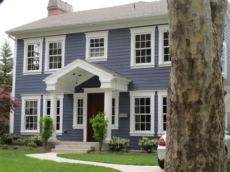 Exterior Update Blue Siding White Trim Wood Door Yard