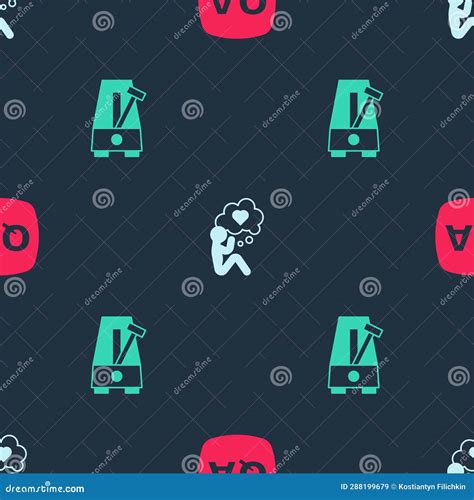 Set Question And Answer Head With Heart And Metronome Pendulum On Seamless Pattern Vector