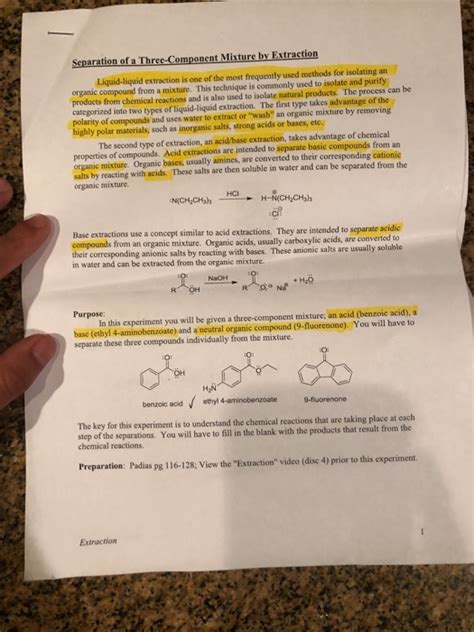 Solved Separation Of A Three Component Mixture By Extraction