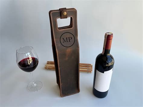 Personalized Leather Wine Bag Custom Wine Bottle Holder Genuine