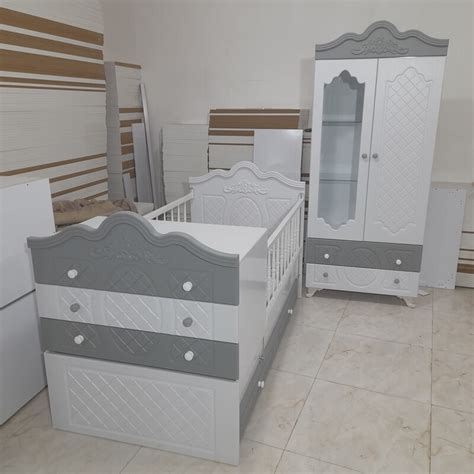 خرید و قیمت تخت و کمد نوزاد کودک بچه سرویس خواب نوجوان مدل گلایل سفید