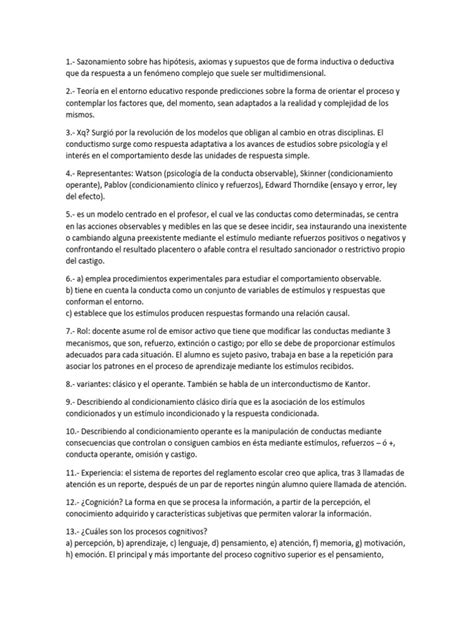 Conductismo Y Cognitivismo Pdf Aprendizaje Pensamiento