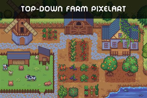 Top Down Farm With Animals Pixel Art Asset Pack