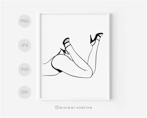 Woman With G String On Bed Svg High Heels Svg Erotic Line Art Print Minimal Erotic Sketch