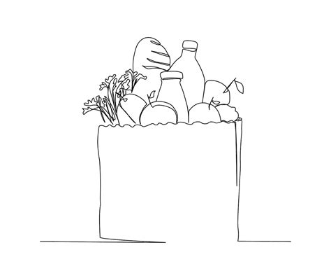 Premium Vector Continuous Line Art Drawing Of Grocery Food Basket