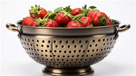 Premium Ai Image Metallic Colander For Cooking Kitchenware Collection Isolated On White Background
