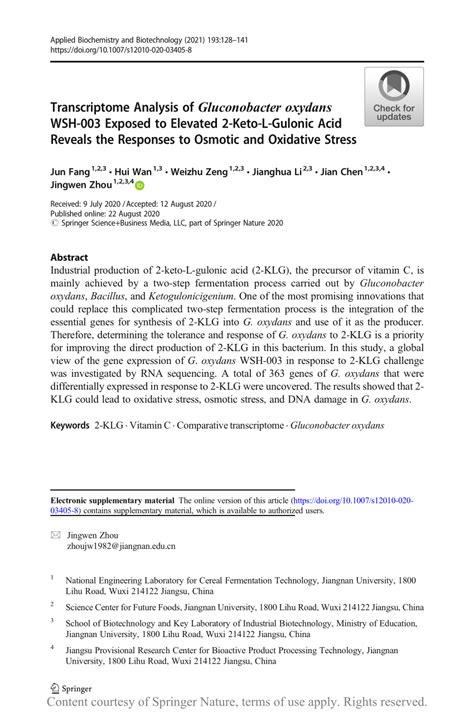 Transcriptome Analysis Of Gluconobacter Oxydans Wsh 003 Exposed To