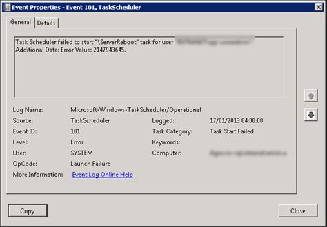 Task Scheduler Failed To Start Task For User Additional Data Error Value