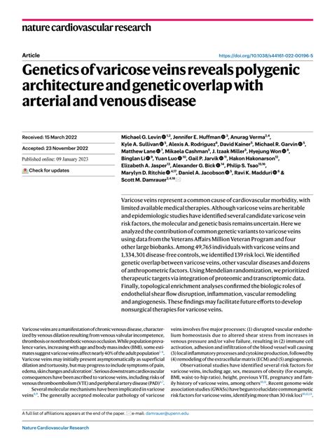 Pdf Genetics Of Varicose Veins Reveals Polygenic Architecture And