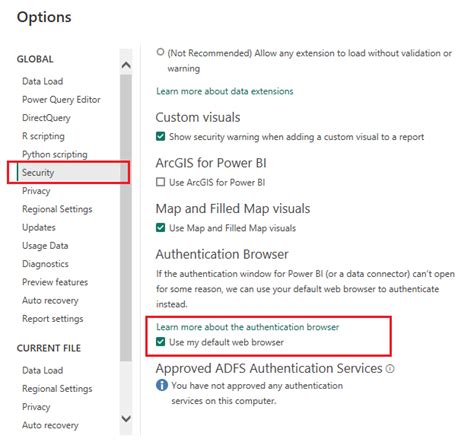 browser in power bi not updated for connecting goo microsoft
