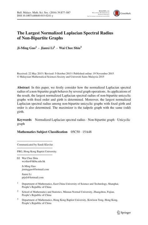 Pdf The Largest Normalized Laplacian Spectral Radius Of Non Bipartite