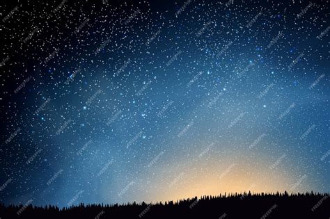 밤하늘에 별 잔디의 필드 위의 많은 별과 푸른 어두운 밤 하늘 프리미엄 벡터