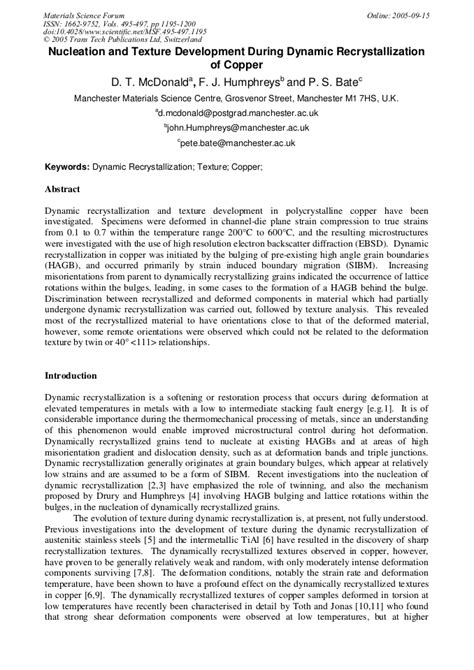 Nucleation And Texture Development During Dynamic Recrystallization Of Copper Scientific Net