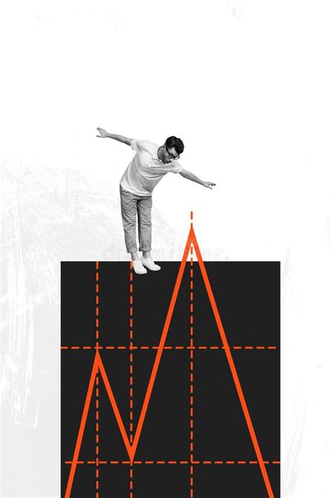 Vertical Photo Collage Of Scared Man Employee Fall Graph Economy