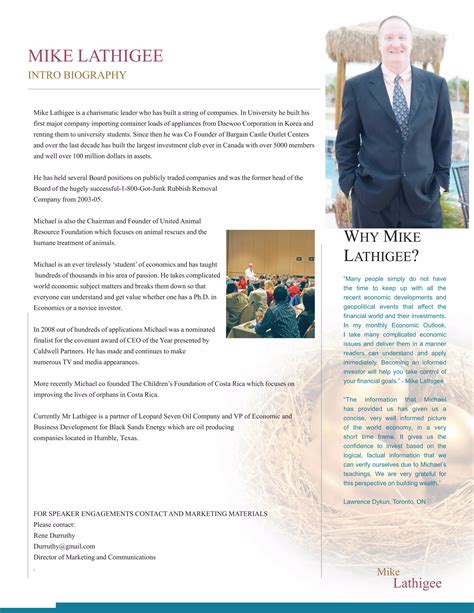 Michael Mike Lathigee Press Kit Pdf