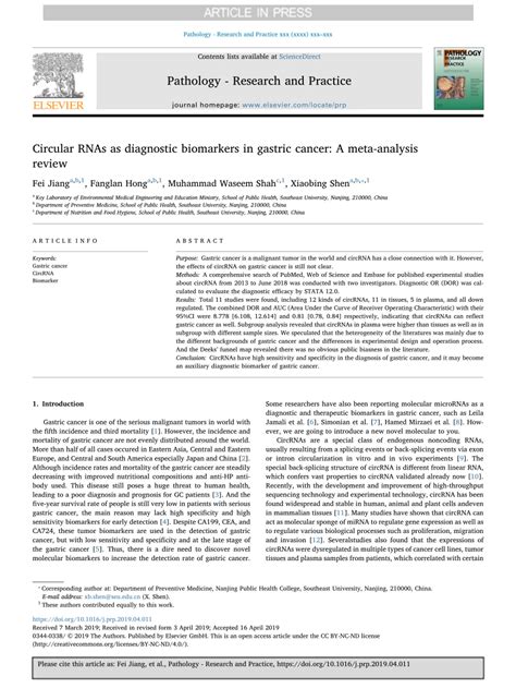 Pdf Circular Rnas As Diagnostic Biomarkers In Gastric Cancer A Meta Analysis Review