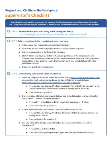 Free 33 Supervisor Checklist Samples In Pdf Ms Word
